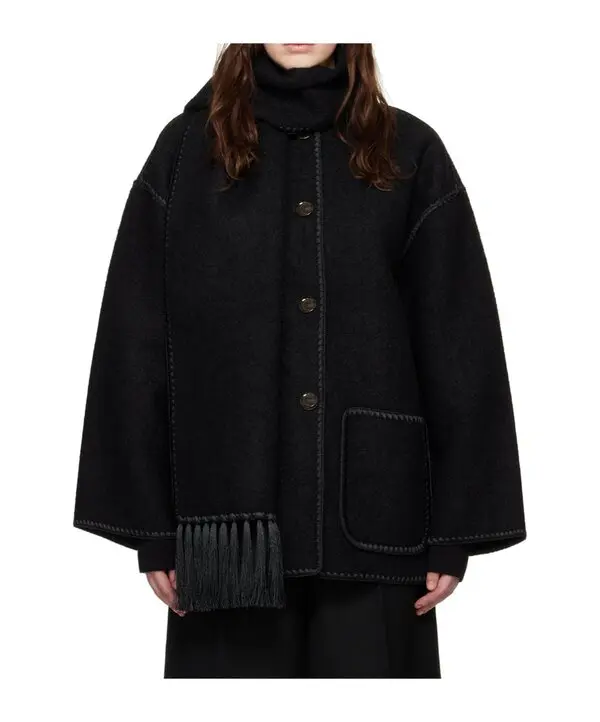 TOTEME Oversized Fringed Edge Scarf Jacket - Black