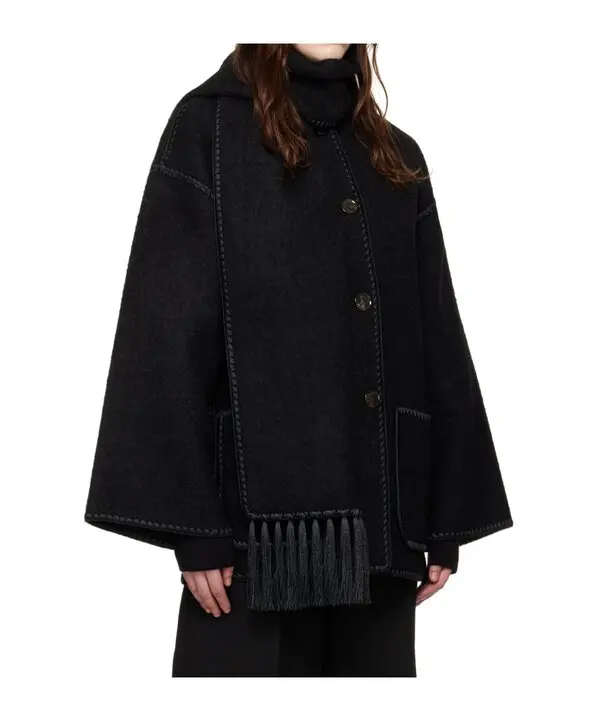 TOTEME Oversized Fringed Edge Scarf Jacket - Black