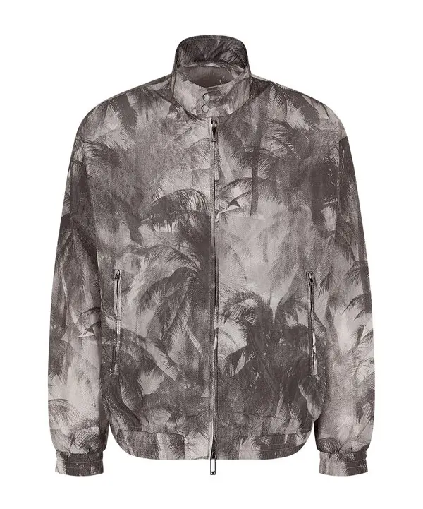 Emporio Armani Palm Tree-print Zip-up Bomber Jacket - Gray