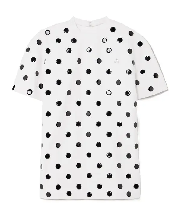 AREA Polka Dot T-shirt Dress With Embellished Logo - White