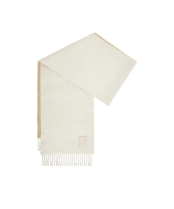 Loewe Logo Patch Fringed Edge Scarf - Ivory/sand