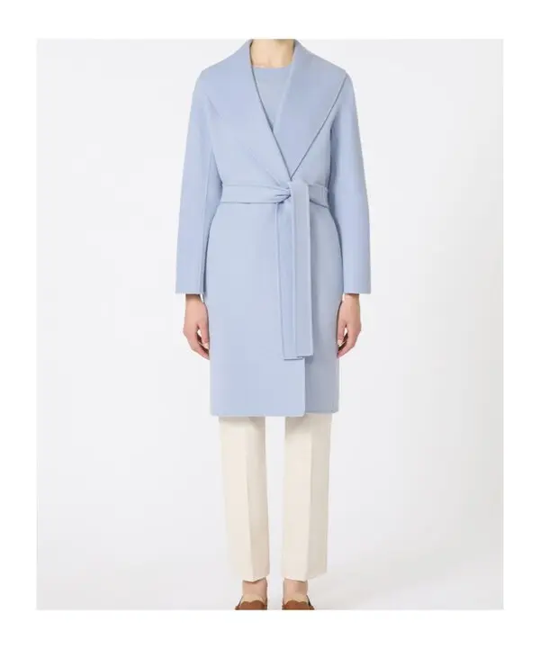 Max Mara Messi Belted Wrap Coat - Light Blue