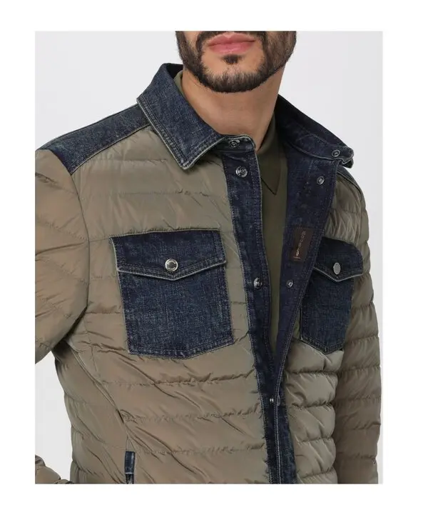 MOORER Crespi Quilted Down Jacket With Denim Trim - Gray