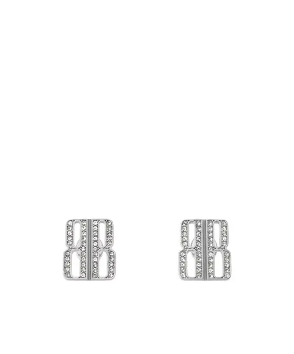 Balenciaga Logo Plaque Embellished Stud Earrings - Silver