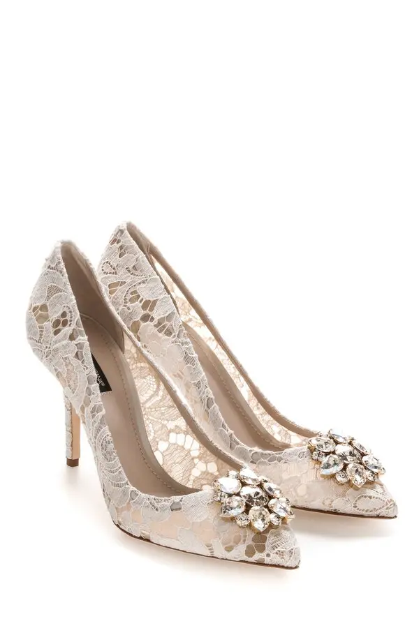 Dolce & Gabbana Bellucci Lace Embellished Pumps - White