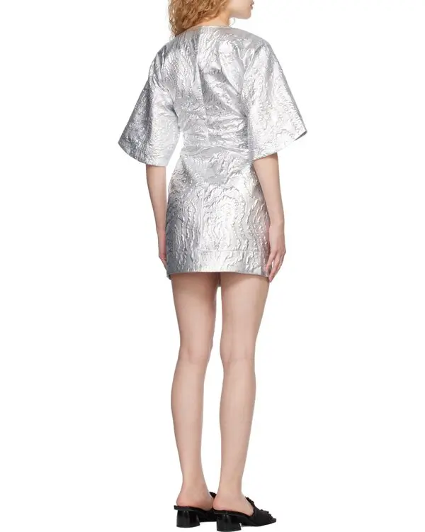GANNI Metallic Jacquard V-neck Mini Dress