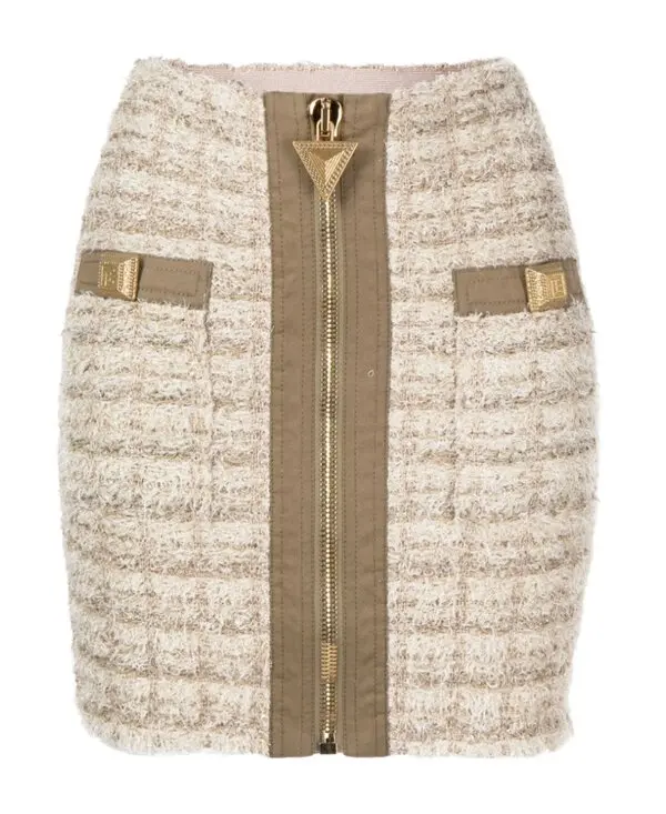 Balmain High Waist Tweed Mini Skirt - Nude