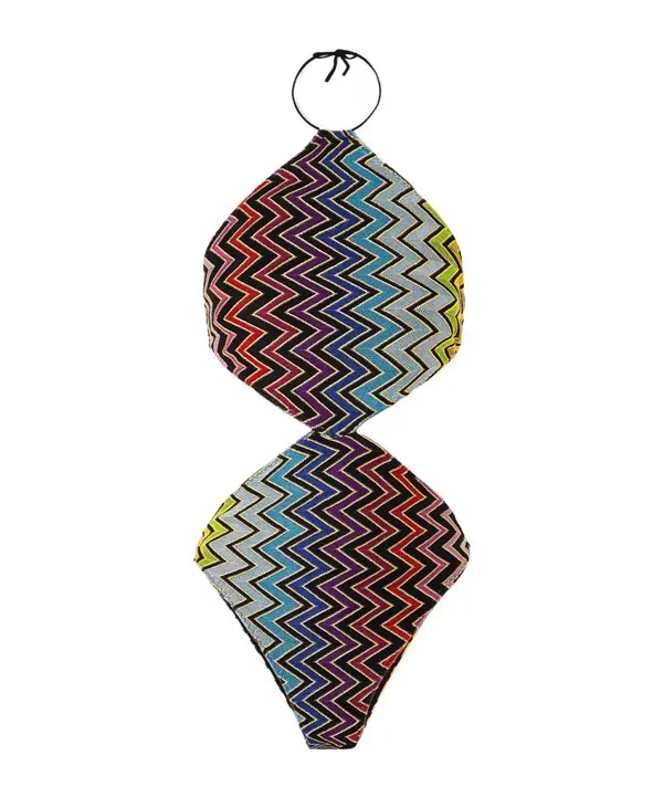 Missoni Openwork Striped Crochet One Piece Swimsuit - Multi-color