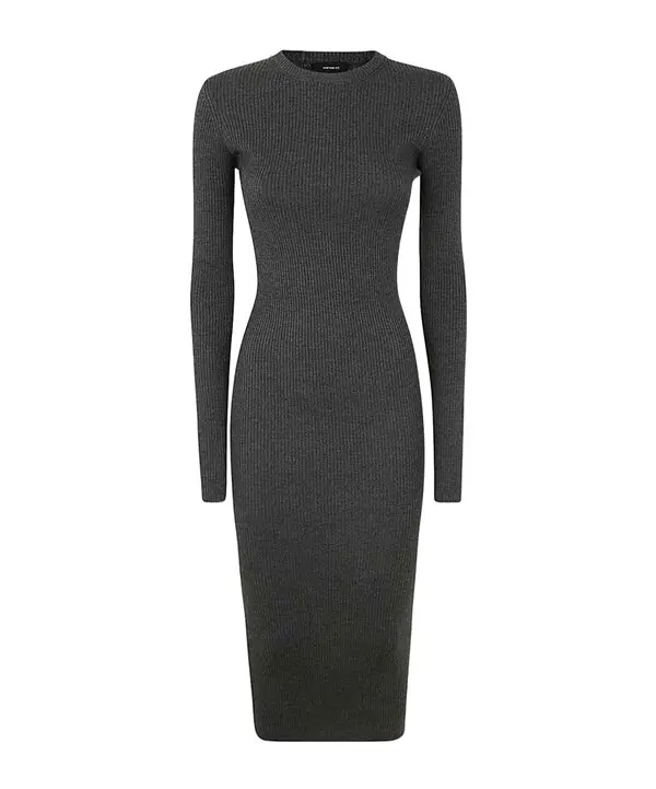 Wardrobe.NYC Round Neck Long Sleeve Knitted Dress - Black