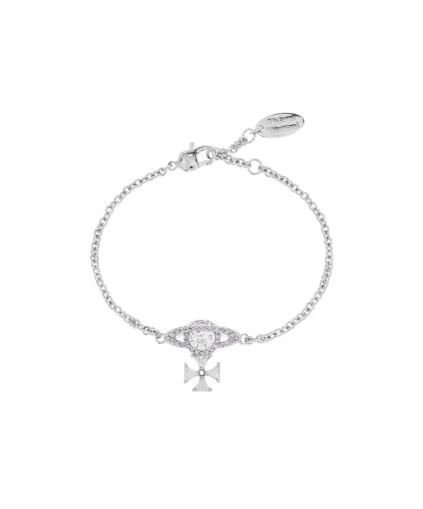 VIVIENNE WESTWOOD Mila Embellished Bracelet With Crystal And Cross Pendant - Silver