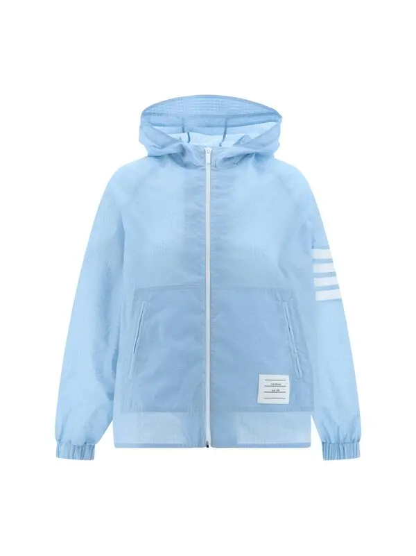 Thom Browne Zip-up Hooded Jacket With Four-bar Detail - Medium Blue