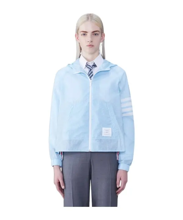 Thom Browne Zip-up Hooded Jacket With Four-bar Detail - Medium Blue