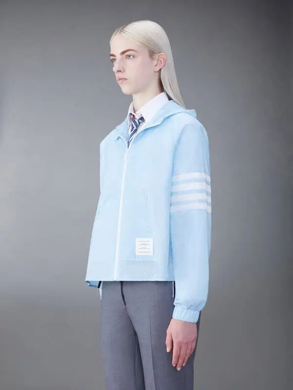 Thom Browne Zip-up Hooded Jacket With Four-bar Detail - Medium Blue