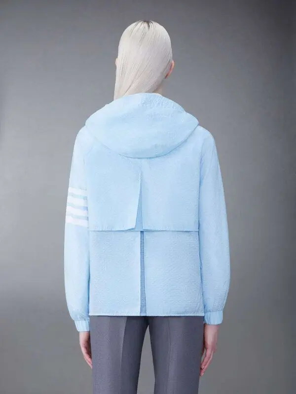 Thom Browne Zip-up Hooded Jacket With Four-bar Detail - Medium Blue