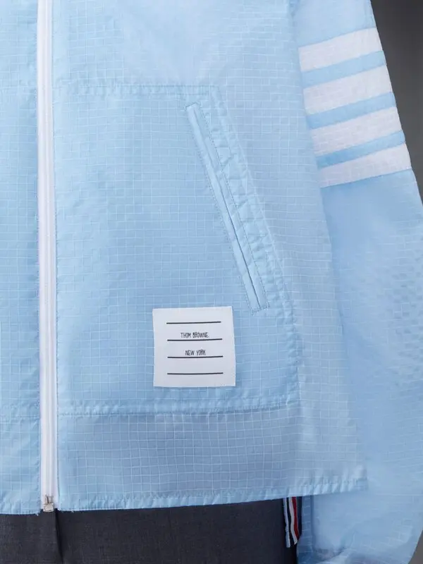 Thom Browne Zip-up Hooded Jacket With Four-bar Detail - Medium Blue