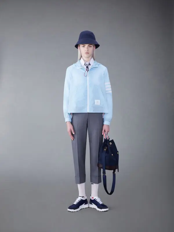 Thom Browne Zip-up Hooded Jacket With Four-bar Detail - Medium Blue