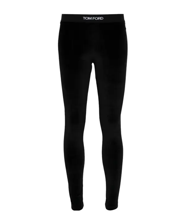 TOM FORD Stretch Lustrous Velour Signature Leggings - Black