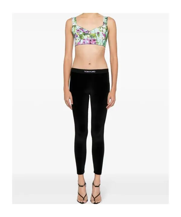 TOM FORD Stretch Lustrous Velour Signature Leggings - Black