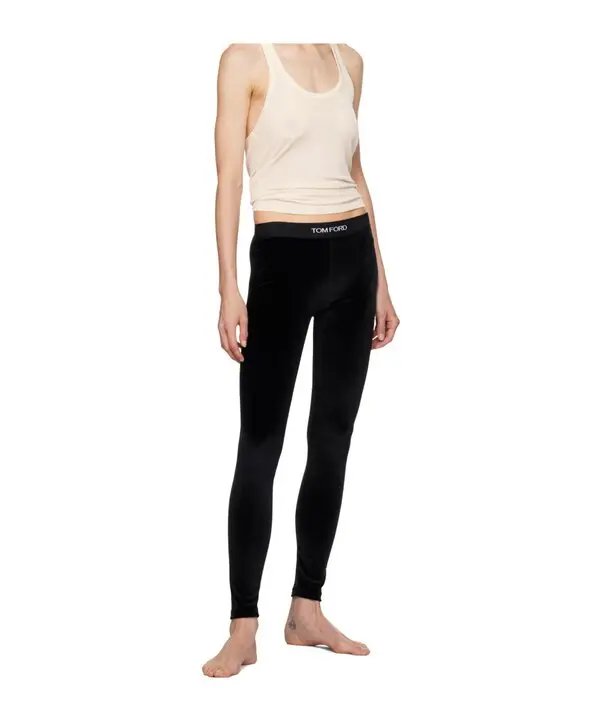 TOM FORD Stretch Lustrous Velour Signature Leggings - Black
