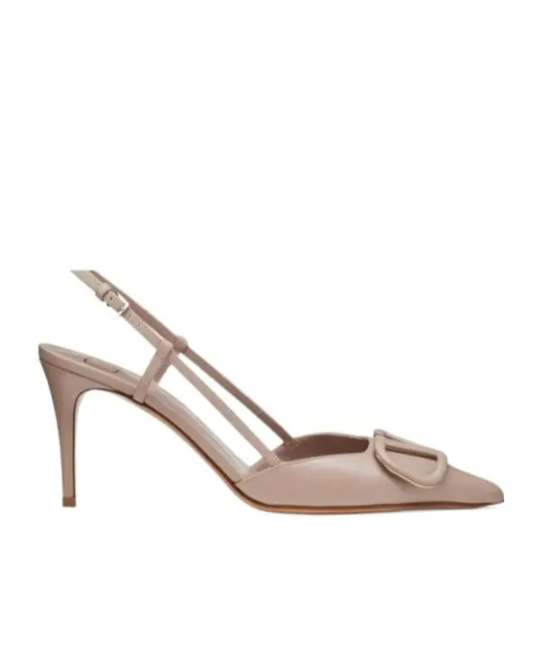 Valentino Garavani Vlogo Plaque Pointed Toe Slingback Pumps - Nude Pink