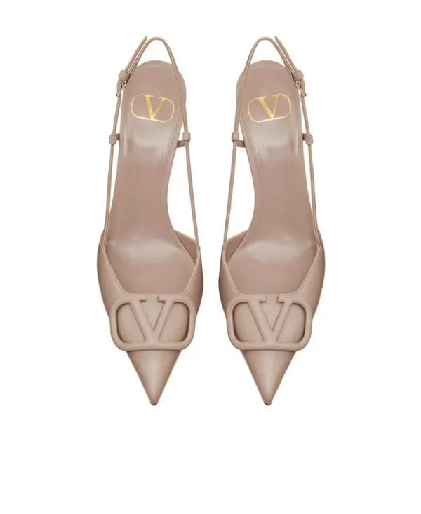 Valentino Garavani Vlogo Plaque Pointed Toe Slingback Pumps - Nude Pink