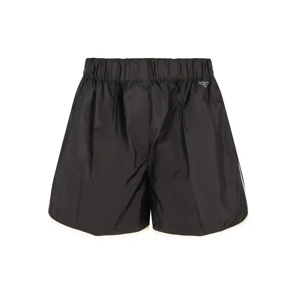 Prada Logo Plaque Elasticated Waistband Shorts - Black