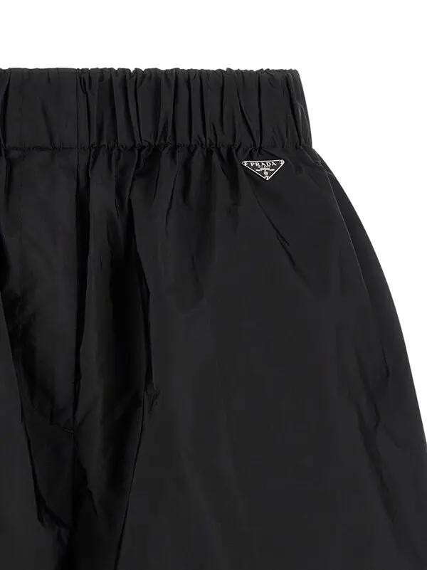 Prada Logo Plaque Elasticated Waistband Shorts - Black