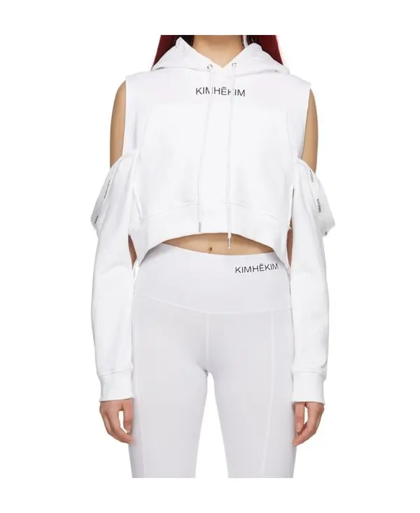 KIMHEKIM Terry Logo Cutout Hooded Sweater