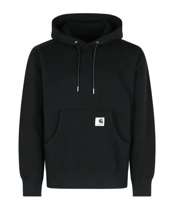 Sacai X Carhartt Wip Logo Patch Drawstring Hoodie - Black