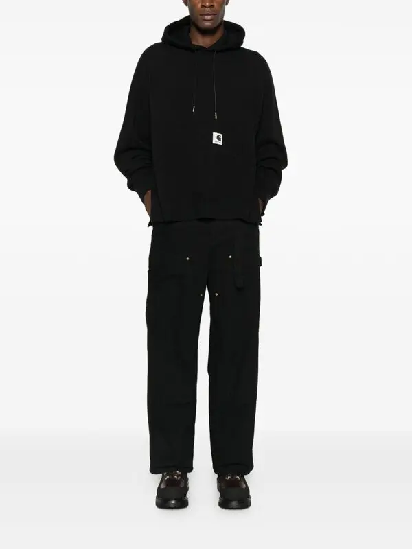 Sacai X Carhartt Wip Logo Patch Drawstring Hoodie - Black