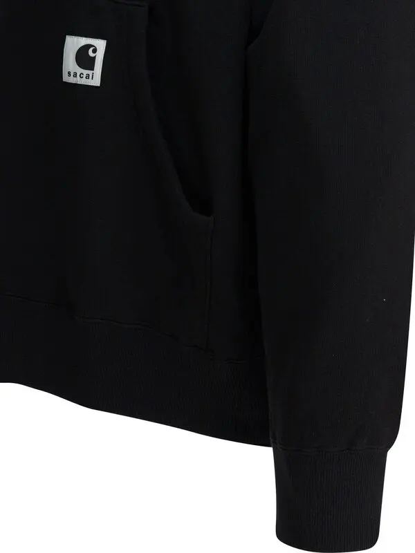 Sacai X Carhartt Wip Logo Patch Drawstring Hoodie - Black
