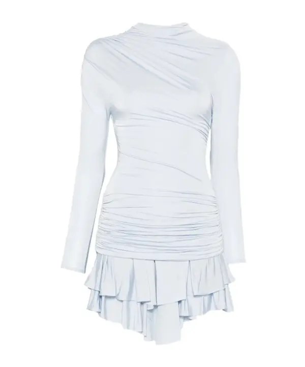 SELF-PORTRAIT Long Sleeve Ruffled Mini Dress - Blue