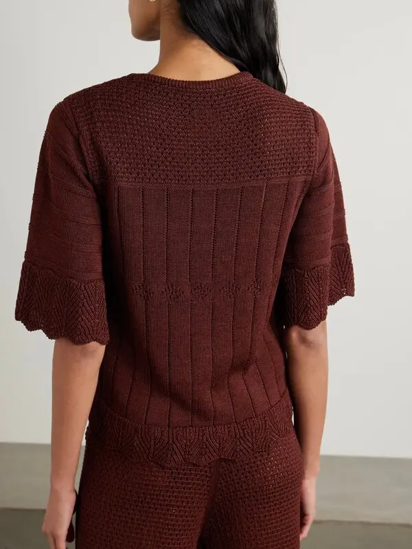 ERES Rêverie" Knit Top With Lace Detail - Chocolate-colored