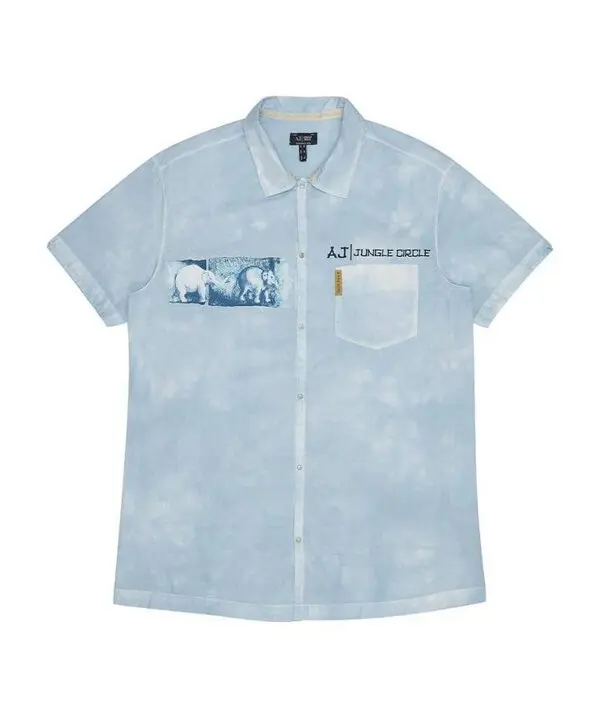 Emporio Armani Short Sleeve Collared Shirt With Elephant Print - Blue