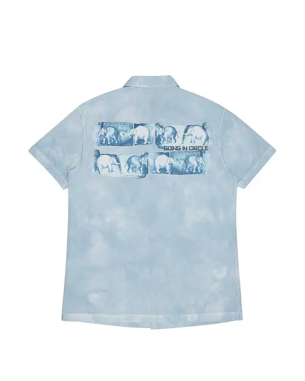 Emporio Armani Short Sleeve Collared Shirt With Elephant Print - Blue