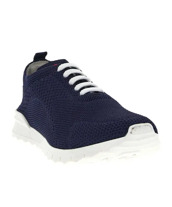Kiton Lace-up Sneakers With Embroidered Logo - Blue