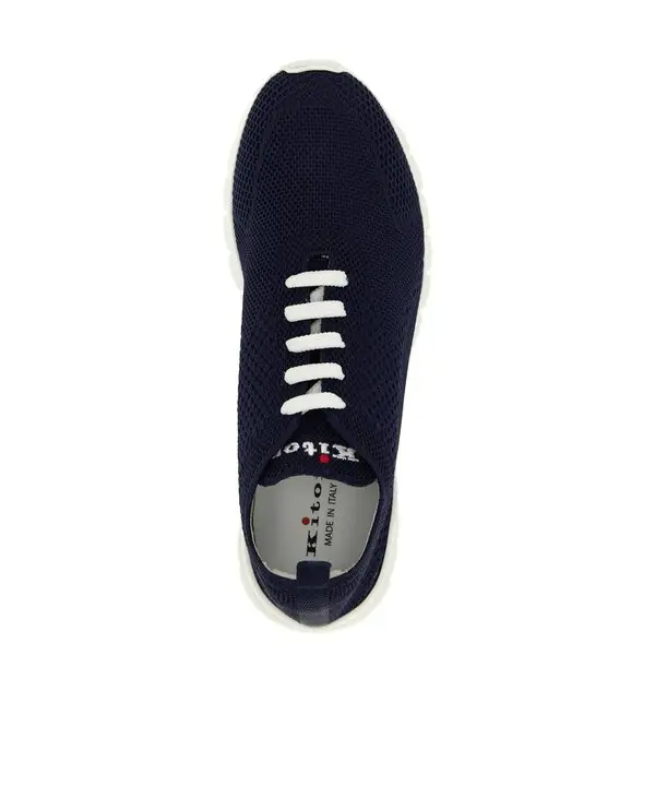 Kiton Lace-up Sneakers With Embroidered Logo - Blue