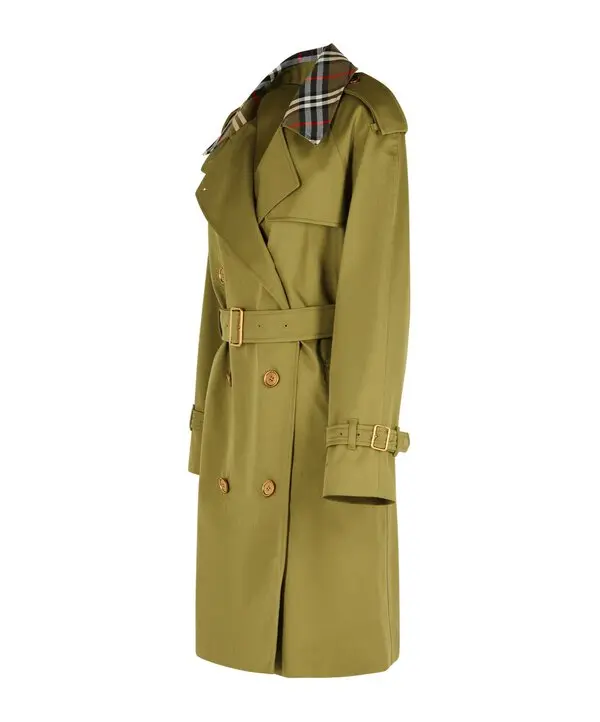 Burberry Double Breasted Belted Trench Coat With Checked Collar