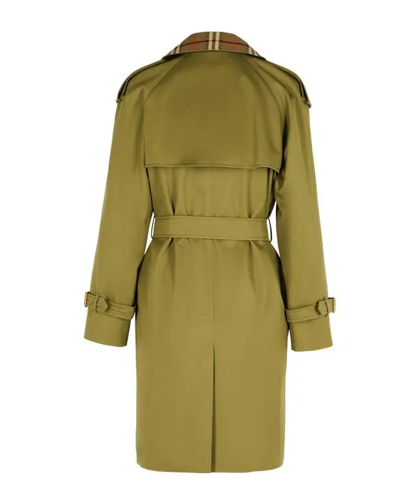 Burberry Double Breasted Belted Trench Coat With Checked Collar