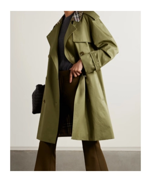 Burberry Double Breasted Belted Trench Coat With Checked Collar