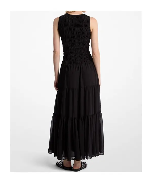 Michael Kors Smocked Georgette Tank Maxi Dress - Black