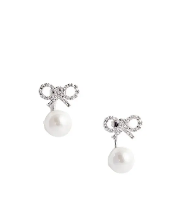 SELF-PORTRAIT Bow Embellished Jacket Earrings - Silver