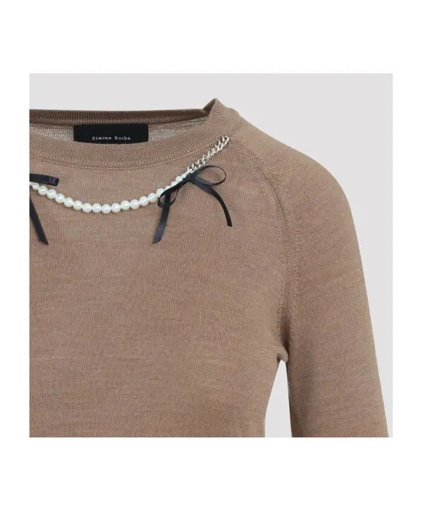 Simone Rocha Embellished Knitted Jumper - Brown