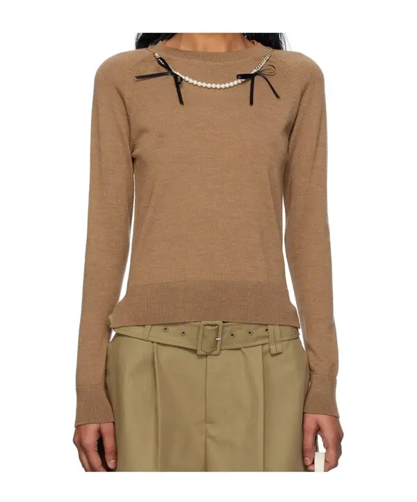 Simone Rocha Embellished Knitted Jumper - Brown