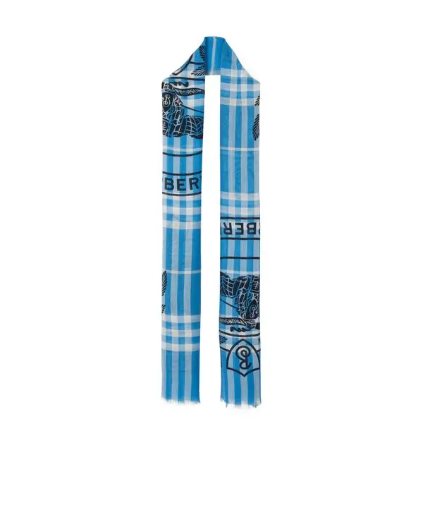 Burberry Montage-print Frayed-edge Scarf - Blue