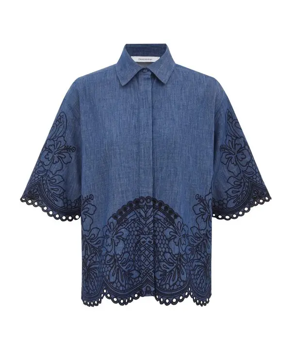 Zimmermann Coco Embroidered Denim Shirt - Blue