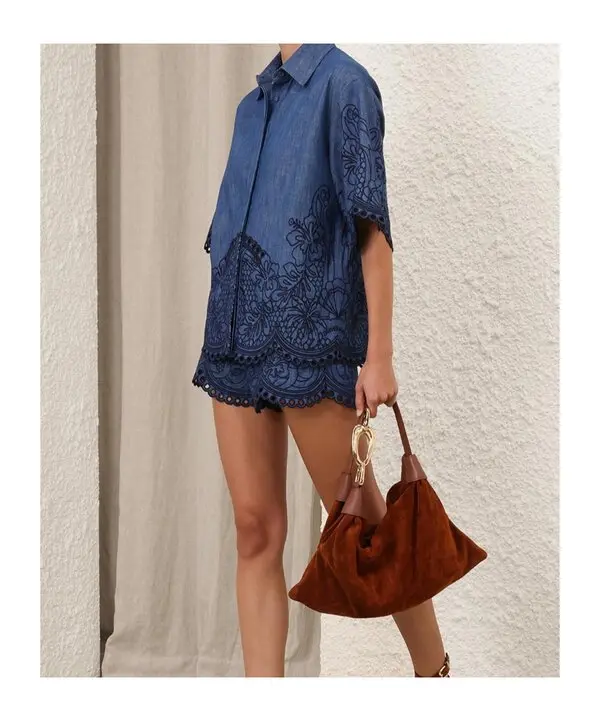 Zimmermann Coco Embroidered Denim Shirt - Blue
