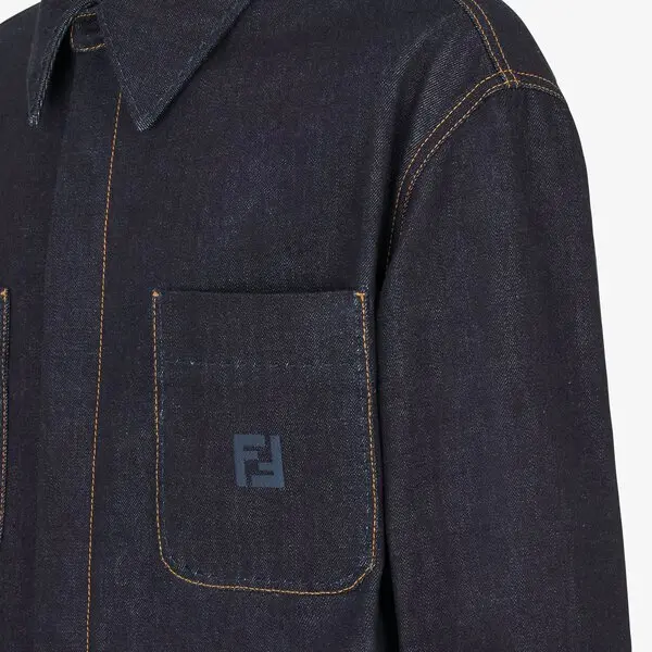 Fendi Logo Embroidered Denim Jacket - Dark Blue