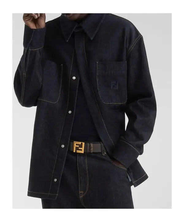 Fendi Logo Embroidered Denim Jacket - Dark Blue