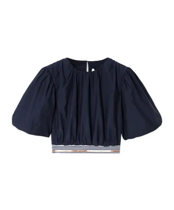 Veronica Beard Gabriela Balloon-sleeve Banded Top - Navy
